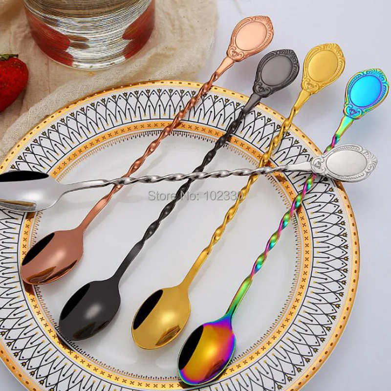 100pcs Twisted Spiral Spoons Stainless Steel Cocktail Mixing Coffee ...