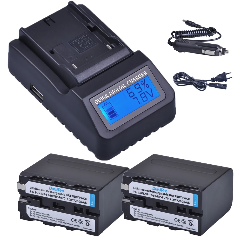 2pc 7200mAh NP F960 NP F970 NP F960 F970 Rechargeable Batteries + LCD Quick Charger for SONY HVR ...