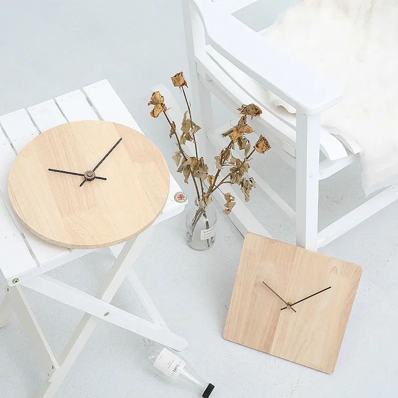 Creative Simple Wood Solid Wood Clock Square Round Decorative Silent ...