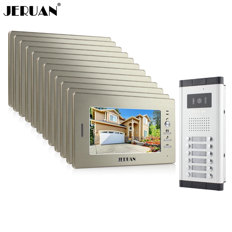JERUAN New Apartment Intercom System 12 Monitors Wired 7" Color Video ...
