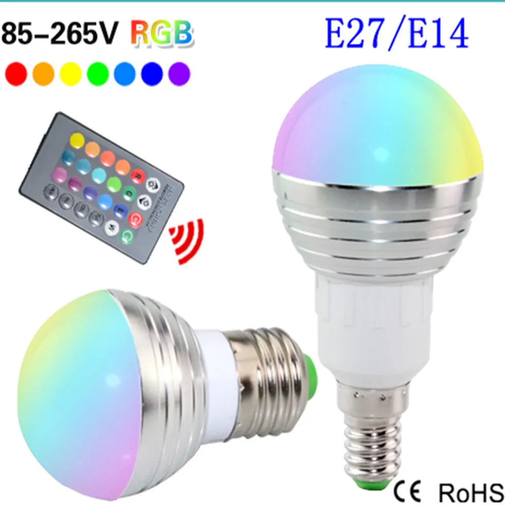 Dimmable LED E27 E14 RGB Led Bulb 110V 220V RGB Light Bulbs 3W Led ...