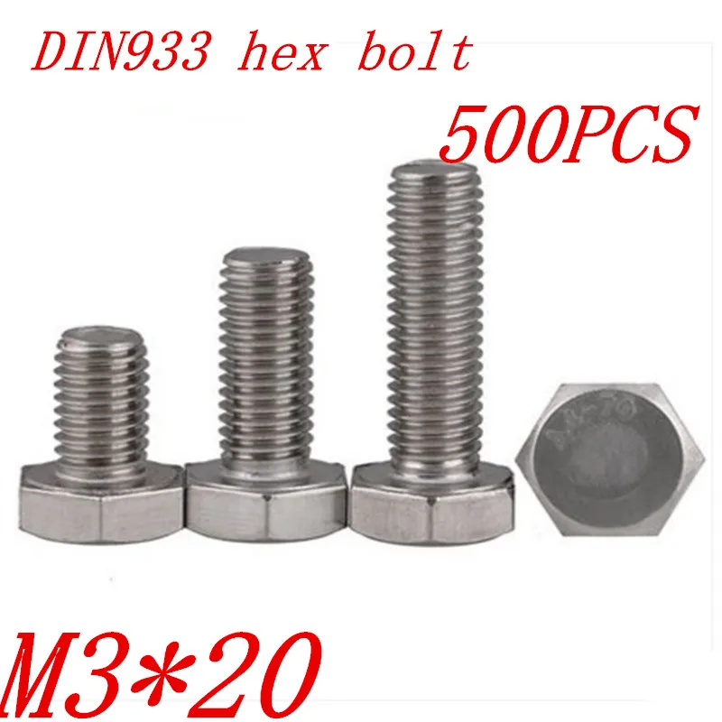500pcs DIN933 a2 70 m3*20 m3 x 20mm stainless steel hex bolt|stainless ...