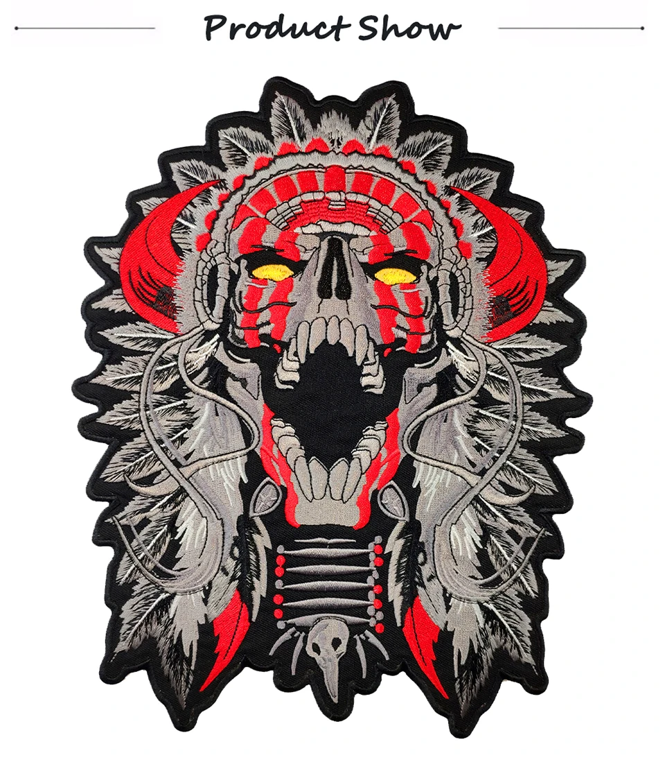 Notions Skull Indian Biker Embroidered Big Back Patch for denim Jacket ...