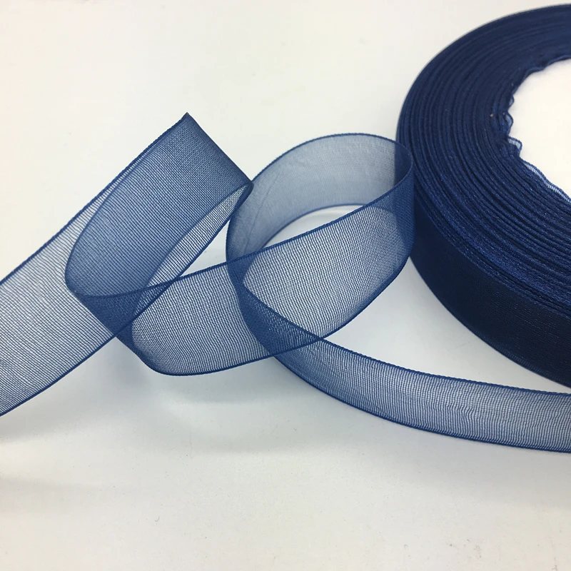 50-Yards-Roll-5-8-15mm-Navy-blue-Organza-Ribbon-Bow-Wedding-Decoration ...