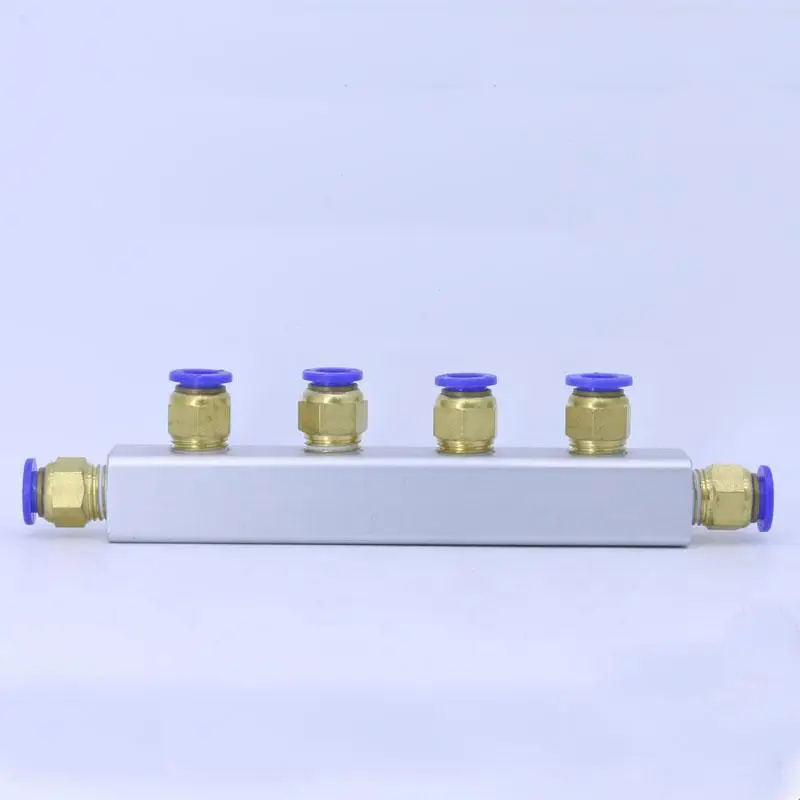 Set 20x20mm Push Fit 8mm 4 Way 7 Port Pneumatic Fitting Manifold Block ...