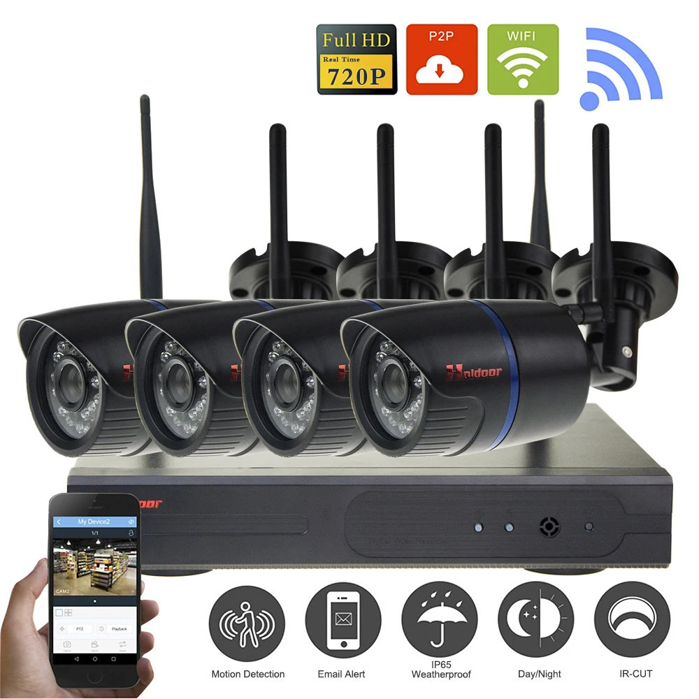 4CH 1080 마력 HD 무선 NVR 키트 P2P 720 마력 야외 방수 IR 야간 보안 IP 카메라 와이파이 CCTV 시스템 ...