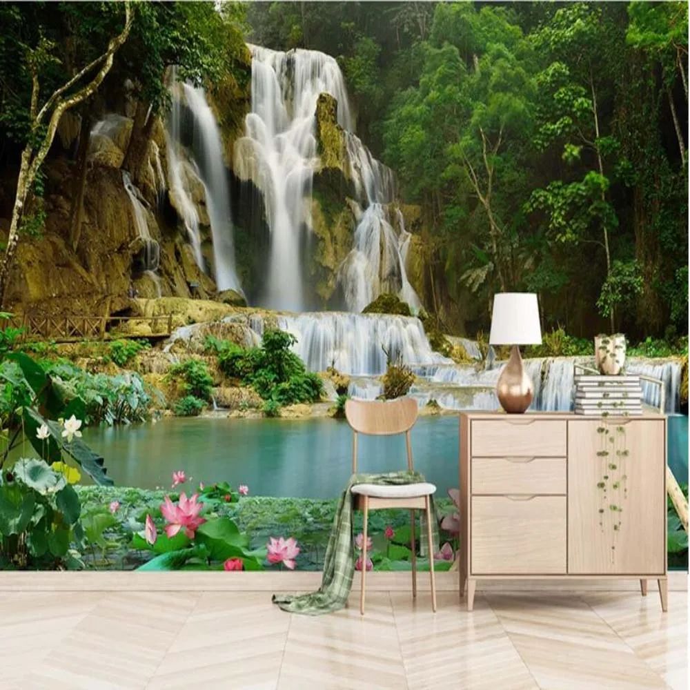 Aliexpress.com : Buy 3d Nature Forest Waterfall Flower Photo Wallpaper ...