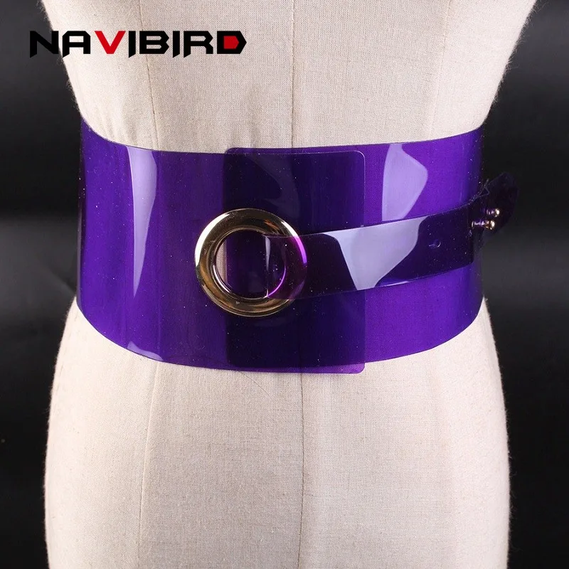 Wide Pvc Laser Purple Corset Belt For Women High Waist Transparent ...