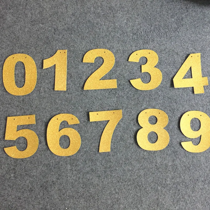 (1pc Only) Personalized Number 0 9 Banners DIY Glitter Paper Gold ...