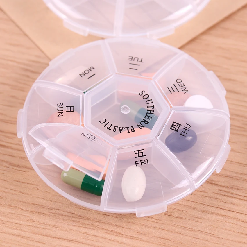 7 Days Mini Round Portable Travel Storage Vitamin Medicine Pill Box ...