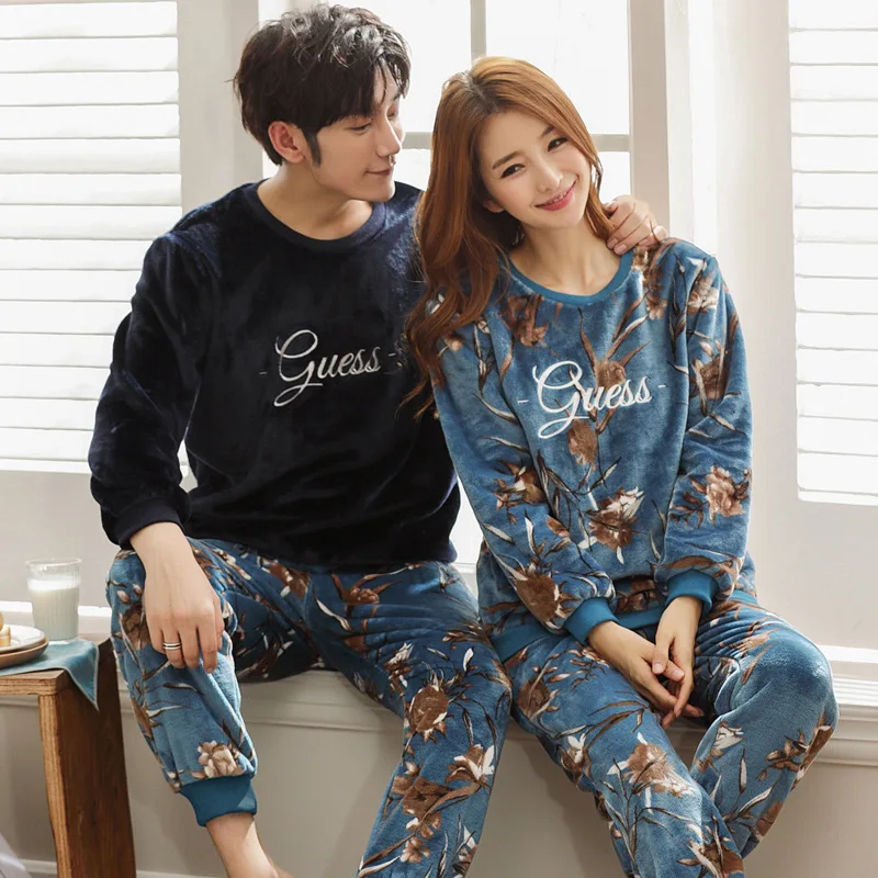 print Tracksuit 2018 flannel pajamas set for men and women home suits ...