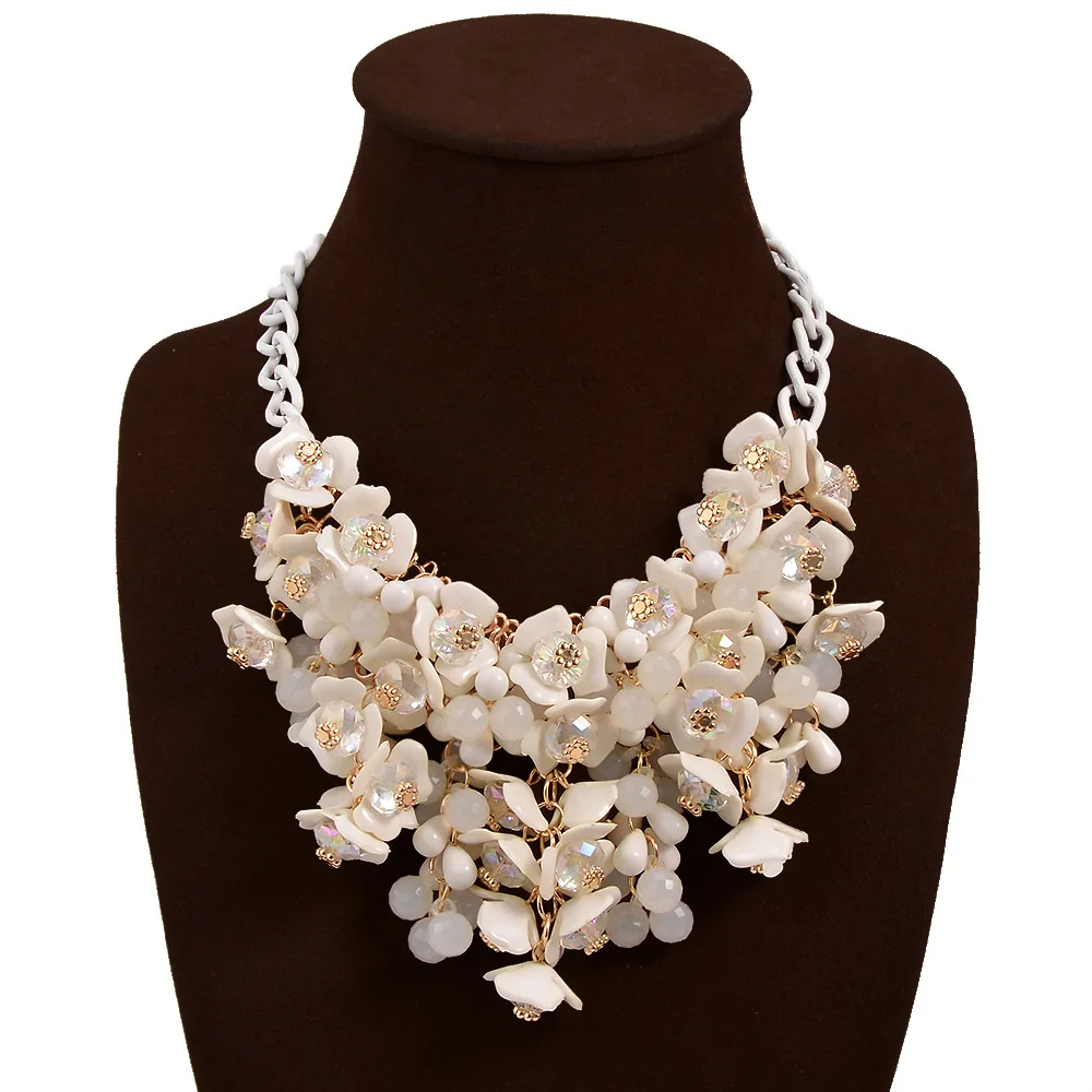 Collier ras du cou en plastique à fleurs colorées romantiques, cristal ...