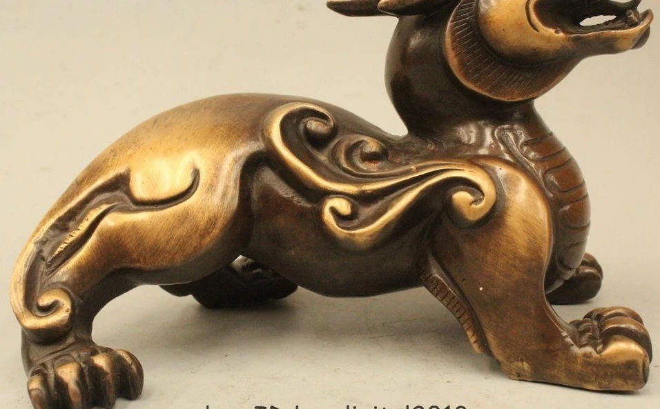 6" Chinese Folk Feng Shui Bronze Pi Xiu Unicorn Beast Animal Statue ...