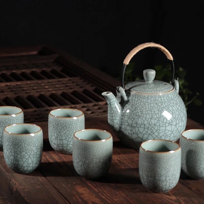 Chinese Porcelain Tea Set 1 Pot And 6 Cups Longquan Celadon Teaware|pot ...