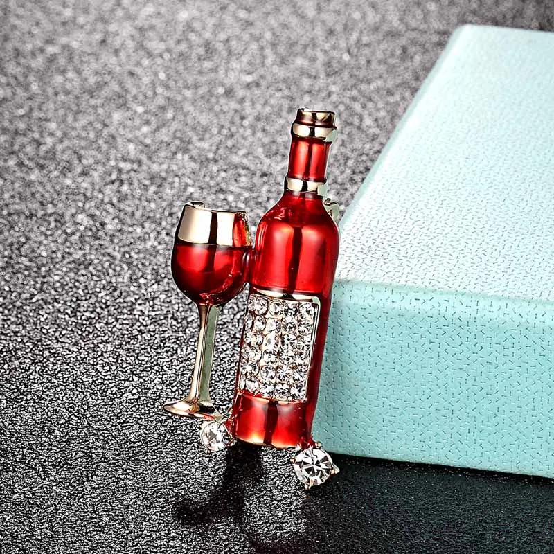 Zlxgirl Luxury Red Wine Cup Wine Bottle Shape Brooch Full Crystal