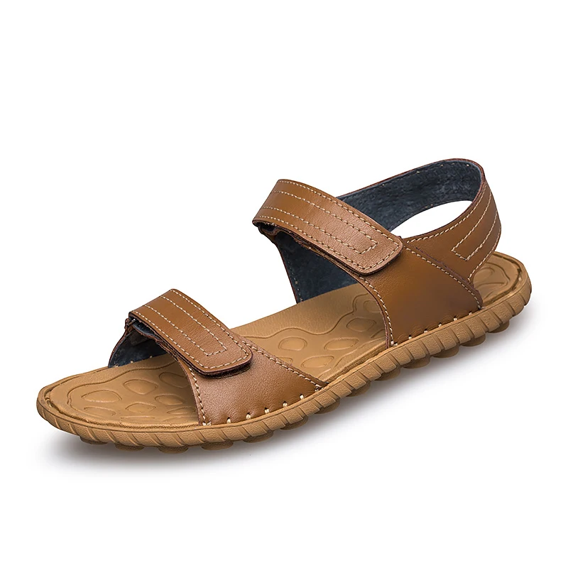 Summer High Quality Full Grain Leather Men Sandals Lightweight Handmade Stitches Ankle Strap