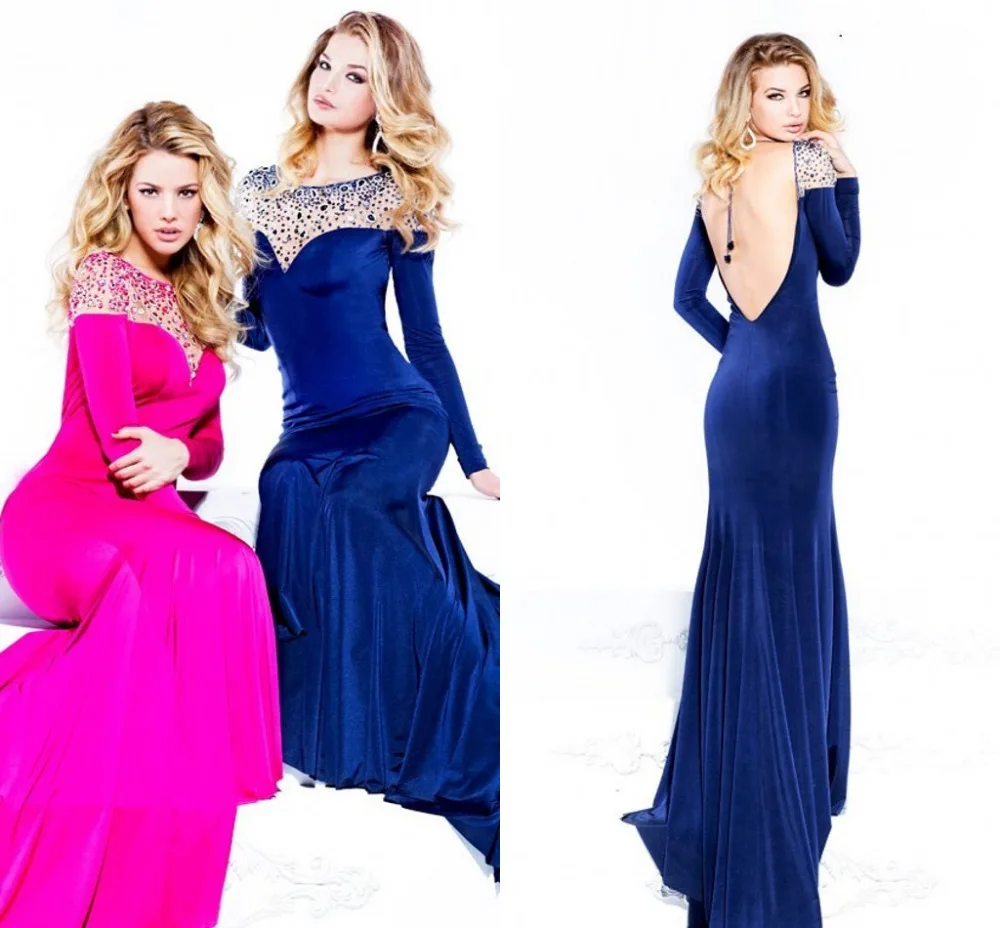 Hot Sale Crew Long Sleeve Velvet Floor Length A Line Open Back Tulle ...