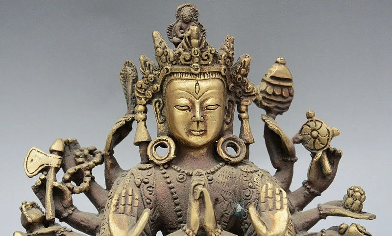 7" Rare Chinese Buddhism Bronze 18 Hands Maha Cundi Mother Buddha ...