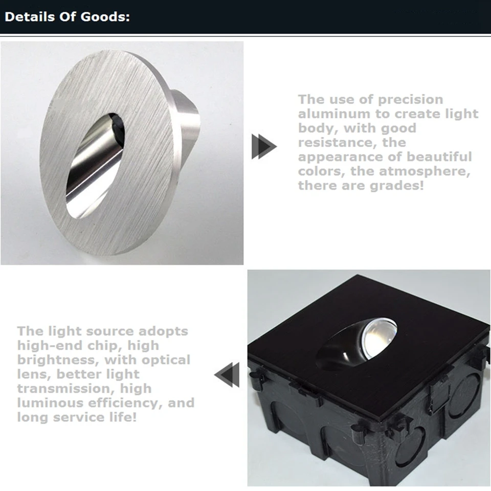 KZKRSR led Sconce Lamps AC85-265V 1W/3W Recessed Led Stair Light Wall ...