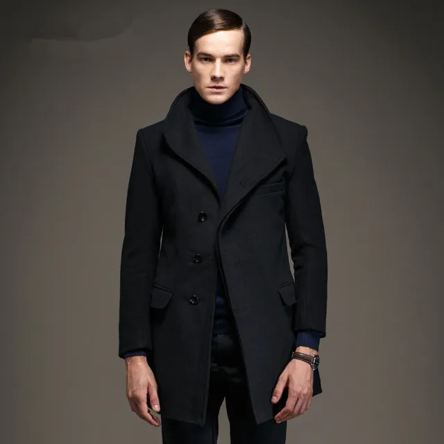 Fashion Mens Pea Coat Jacket Wool & Blends 2016 New Long Wool Coat Men ...