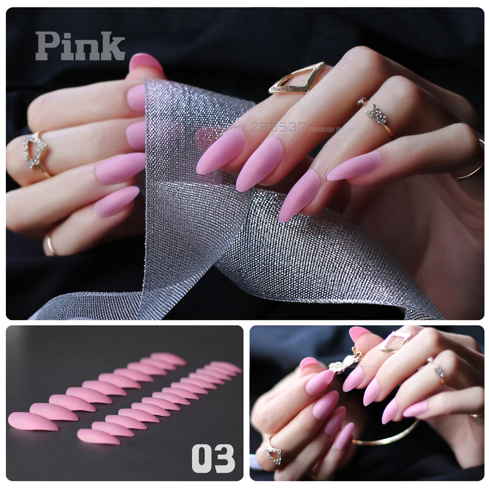 Pink Full False Nails Comfortable Matte Nails Pointed Stiletto End