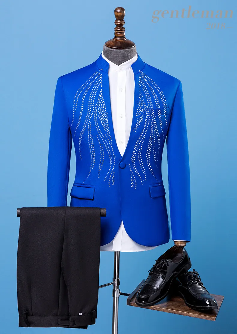 Jacket+pants Formal Men Suits Blue Rhinestones Suit Singer Chorus Prom ...