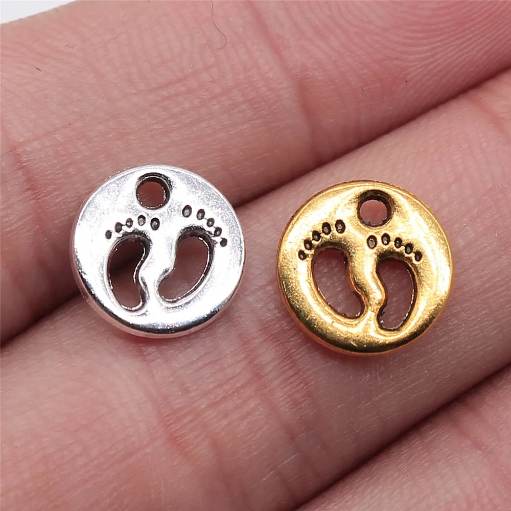 WYSIWYG 20pcs 11x11mm 2 Colors Feet Charm Double Sided Baby Feet Charms ...