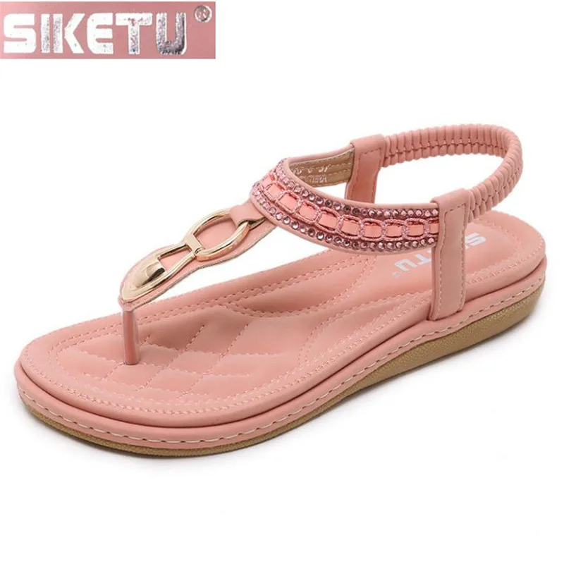 Siketu Shoes Woman Flat Sandals Pu Women's Sandals Bohemia Rhinestone ...
