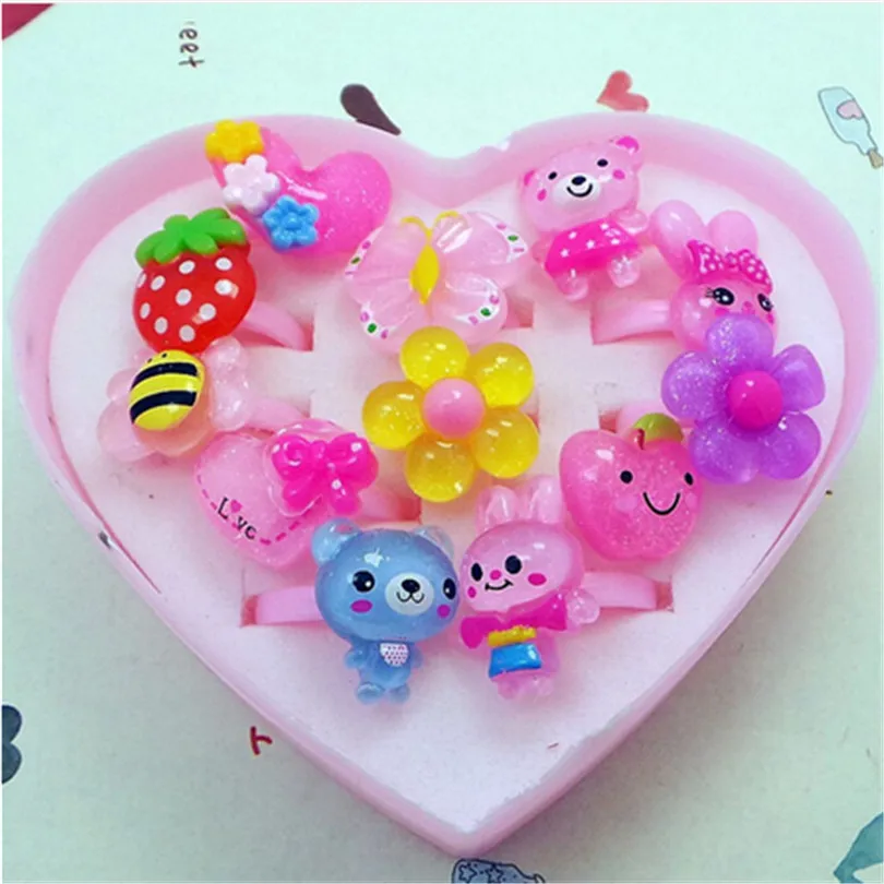 12pcs Children Cute Colorful Silicon Carton Rings Flower Animal Ring ...