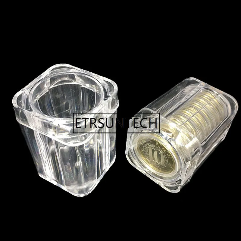 100pcs Coin Tube Transparent Plastic Empty Square Coin Storage Holder ...