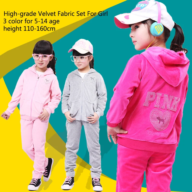 New 2017 spring fall children clothing sets baby girl velet sports suit ...
