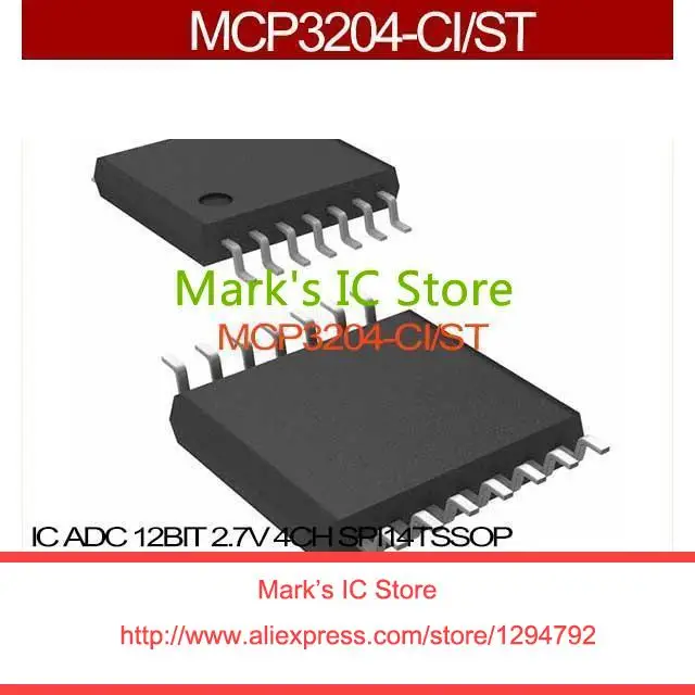 MCP3204 CI/ IC ADC 12BIT 2.7V 4CH SPI14TSSOP MCP3204 CI 3204 MCP3204 ...