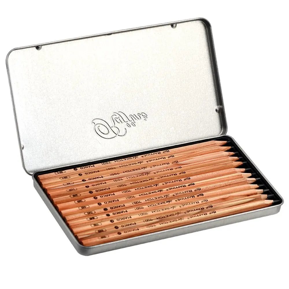 Set of 12 (H 9B) Marco Raffine Iron Box Sketch Pencils for Drawing Wood ...