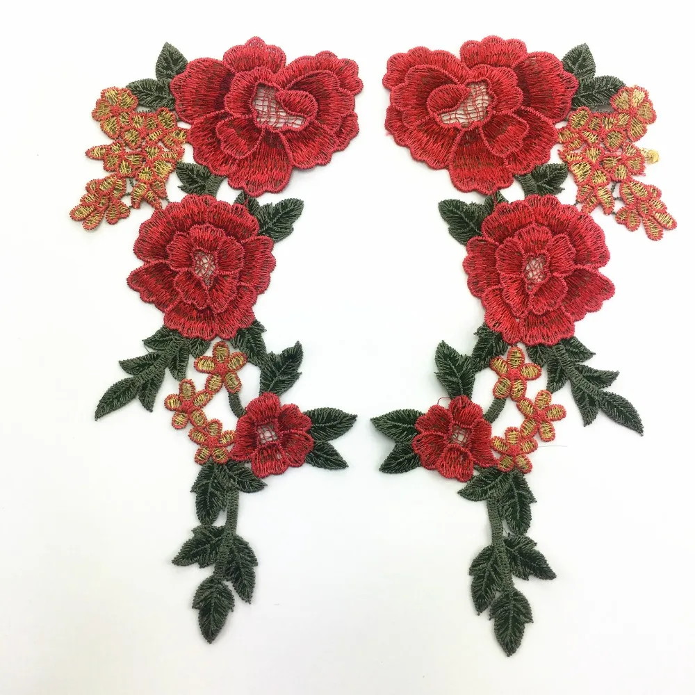 20pcs Set Patches Big Red Rose Flower Embroidered Patch Diy Sew On