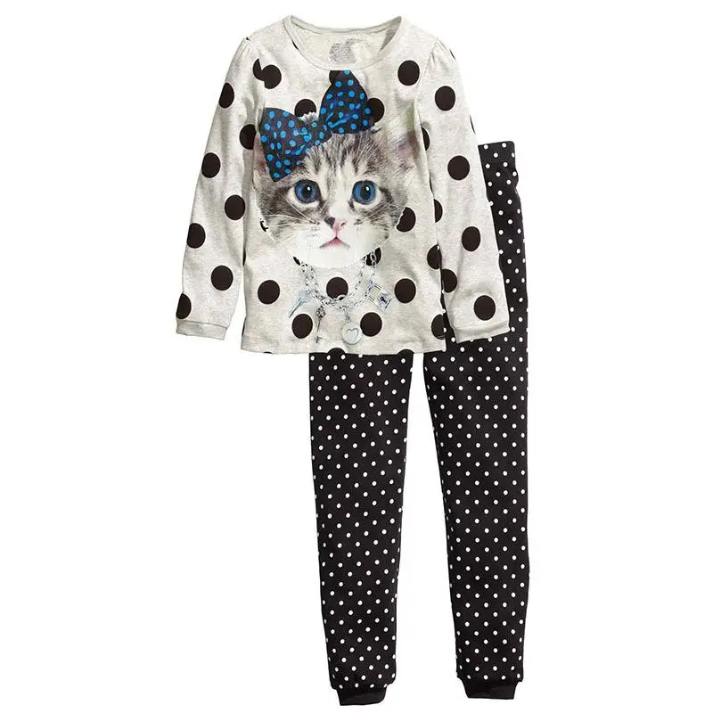 Pyjamas Kids 100% Cotton Casual Full Sleeve Lovely Cat Print Pajamas ...