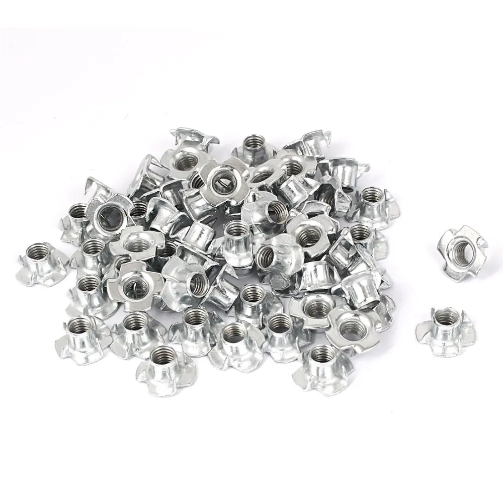 UXCELL 60pcs Furniture M8 Thread Zinc Plated 4 Prong Tee Nuts Insert ...