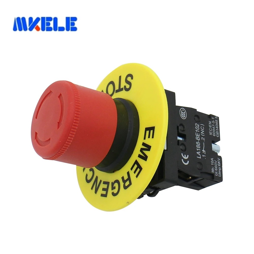 30mm NC N/C Red Mushroom Emergency Stop Push Button Switch With Yellow ...