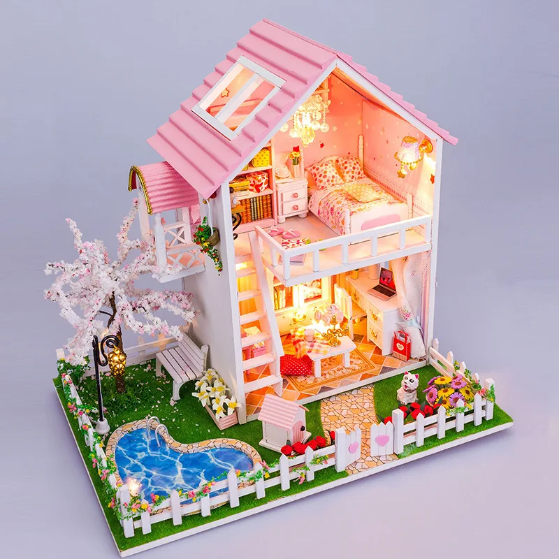 Sakura Villa Japan Style Pink DIY Doll house 3D Miniature Light+Wood ...