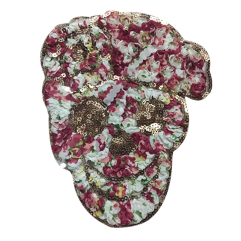 Fashion clothes diy patch sequins 240mm skull crown iron on patches for ...