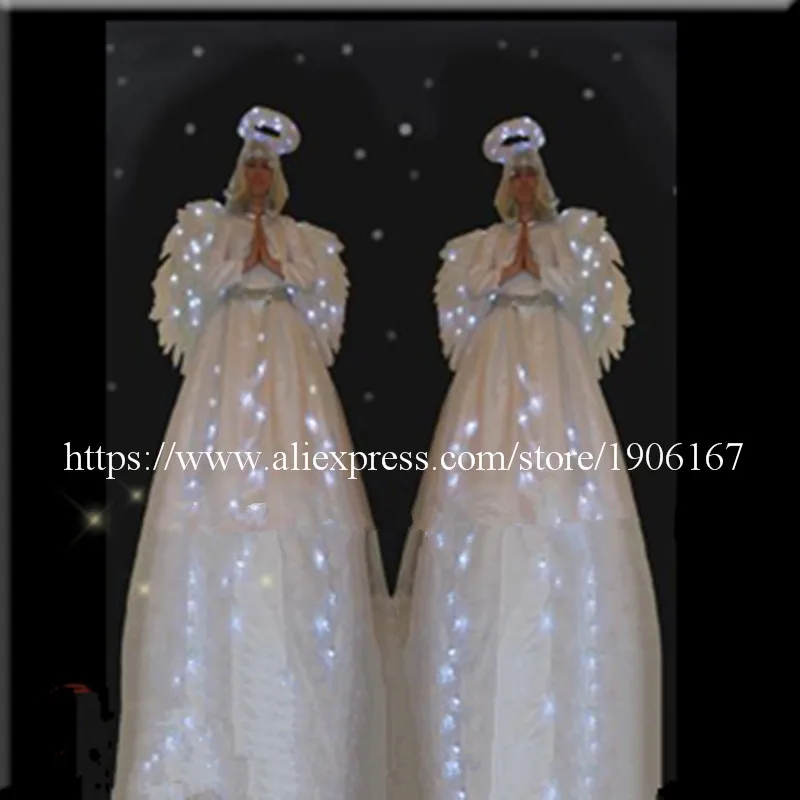 LED Creative Stage Costumes Luminous Festive Angel Wedding Dress Shine ...