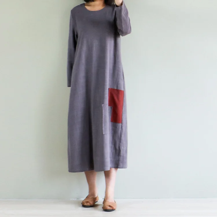 YoYiKamomo Vestido de manga larga de algodón y lino para mujer, de talla grande ropa holgada ...