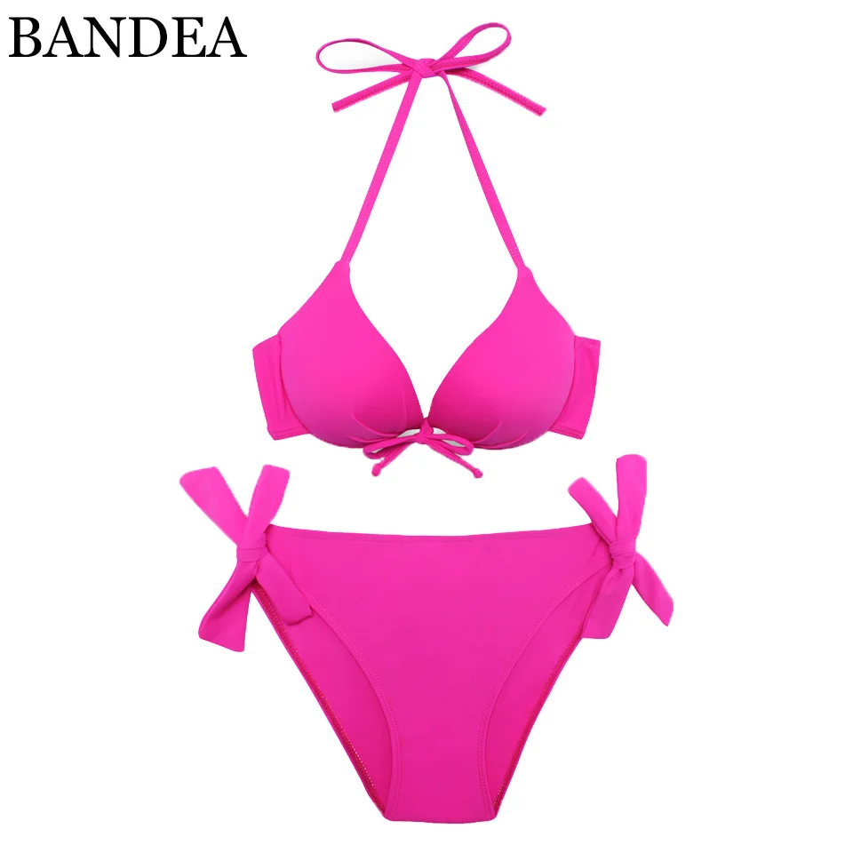 Bandea Bikini Push Up Swimwear Halter Top Bikinis Women Swimsuit Solid