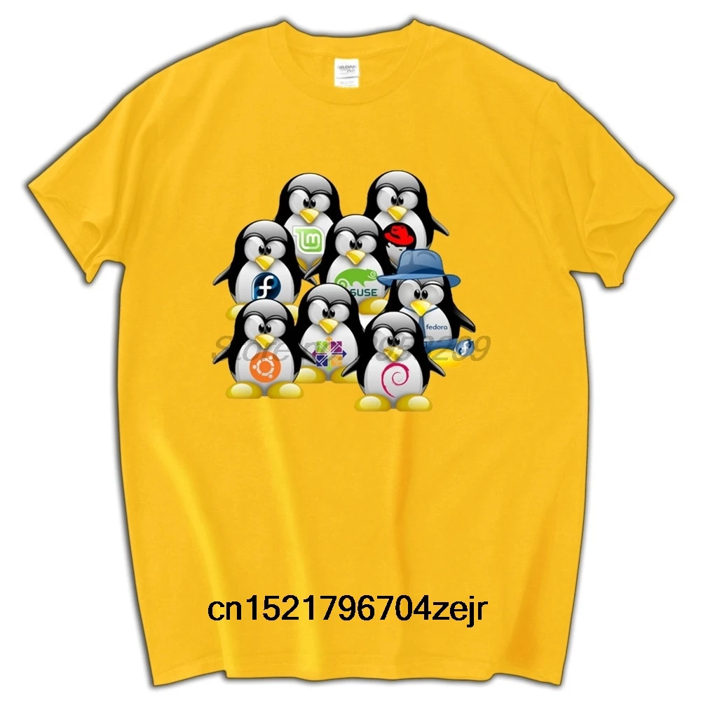 Men T shirt A group of penguins LINUX brand cotton tee shirt funny t ...