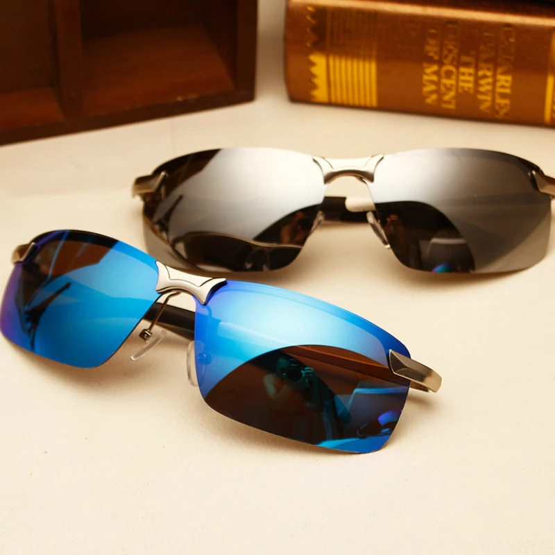 Vazrobe Mens Sunglasses Polarized Aluminium Magnesium Rimless Sun