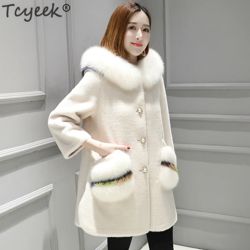 Tcyeek Sheep Shearing Coats Autumn Winter 100% Wool Jacket Women Real ...