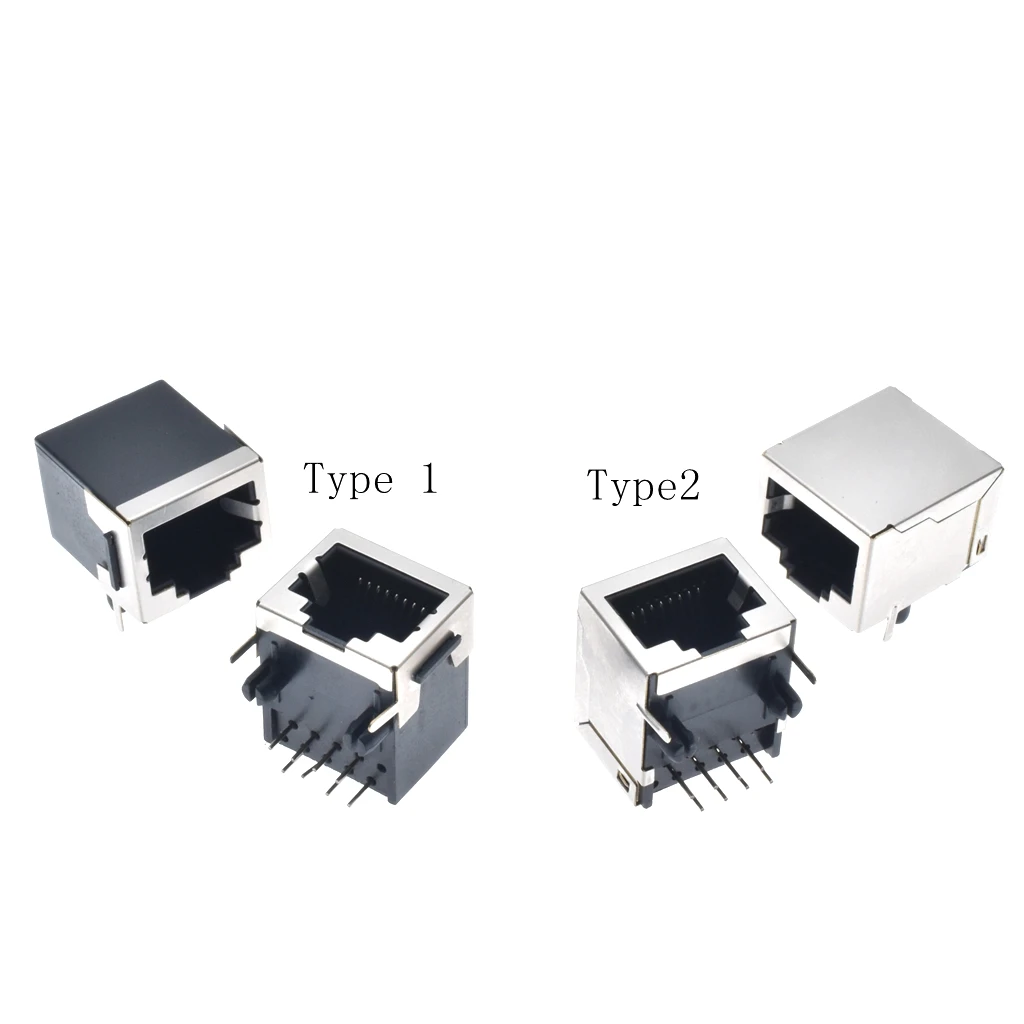 100pcs Lot Rj45 Shielded Shielding Network Pcb Jack 8p8c Crystal Female Socket 90 Degree Lan