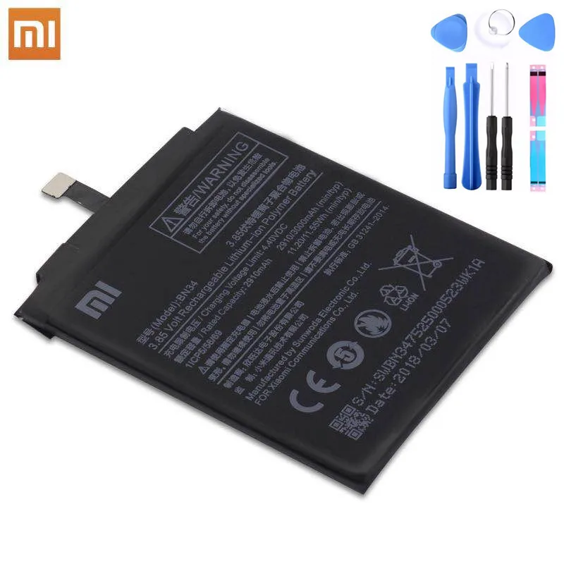 100% Originl XiaoMi Battery BN34 bn34 Xiaomi Redmi 5A 5.0" Replacement ...