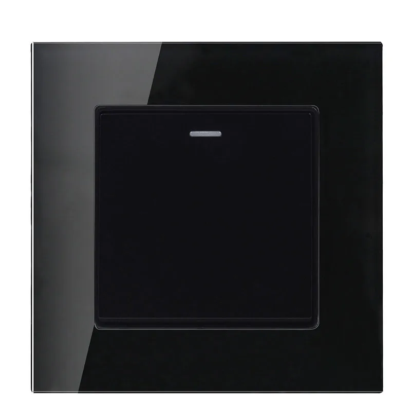 ATH 1 Gang 1 Way Black Luxury Crystal Glass Panel Light Switch Push ...