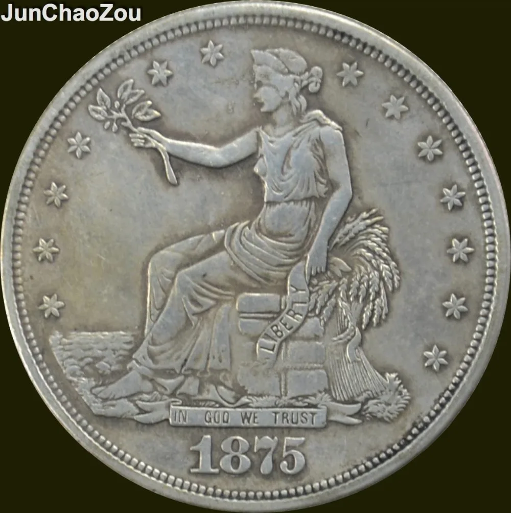 United States Of America 1875 CC Seated Liberty Brass Silver Plated ...
