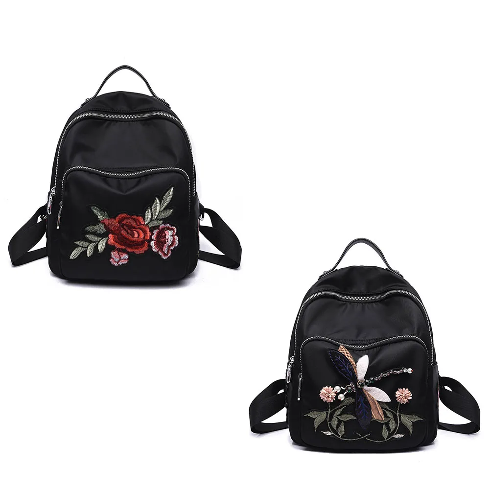 2017 Simple Fashion Women Zipped Flowers Dragonfly Embroidery Travel ...